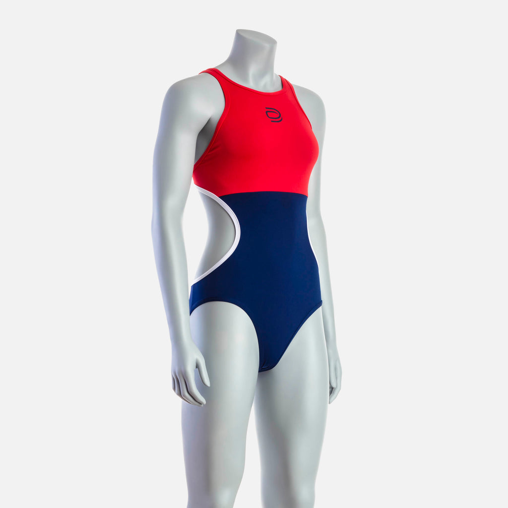 Women's Mid Swim Suit - Red & Navy by deboer swim